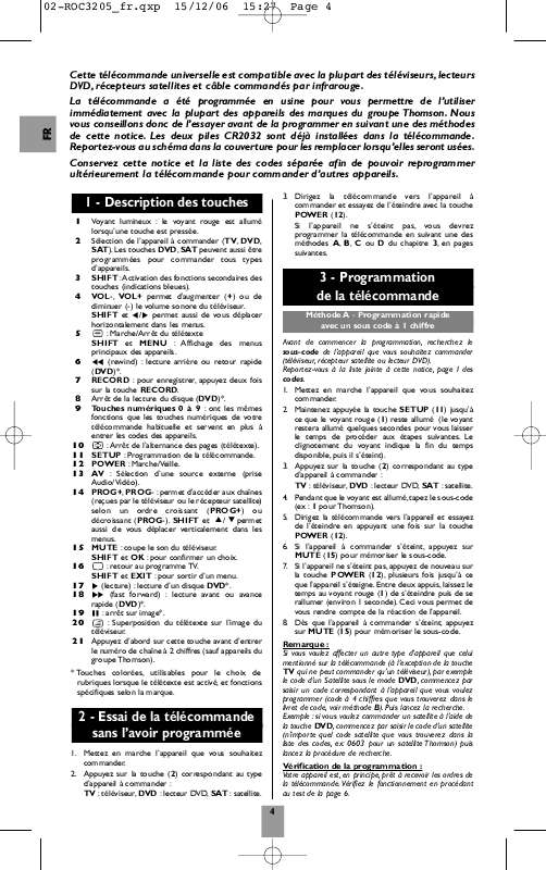 Notice THOMSON ROC 3205 - télécommande Trouver une solution à un problème THOMSON ROC 3205 mode ...